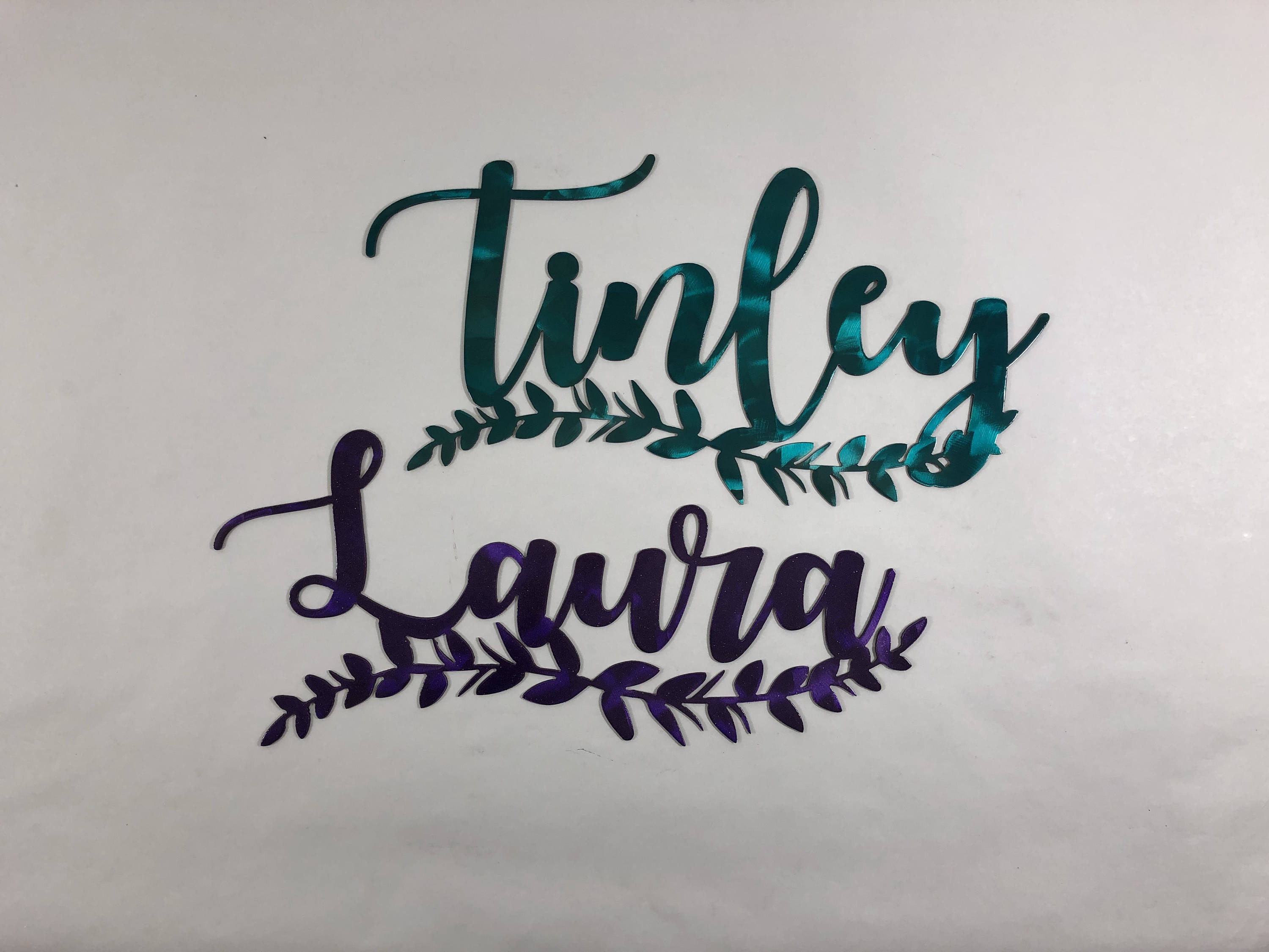 Personalized Metal Name Wall Art in Script with Leaf Accent | Etsy