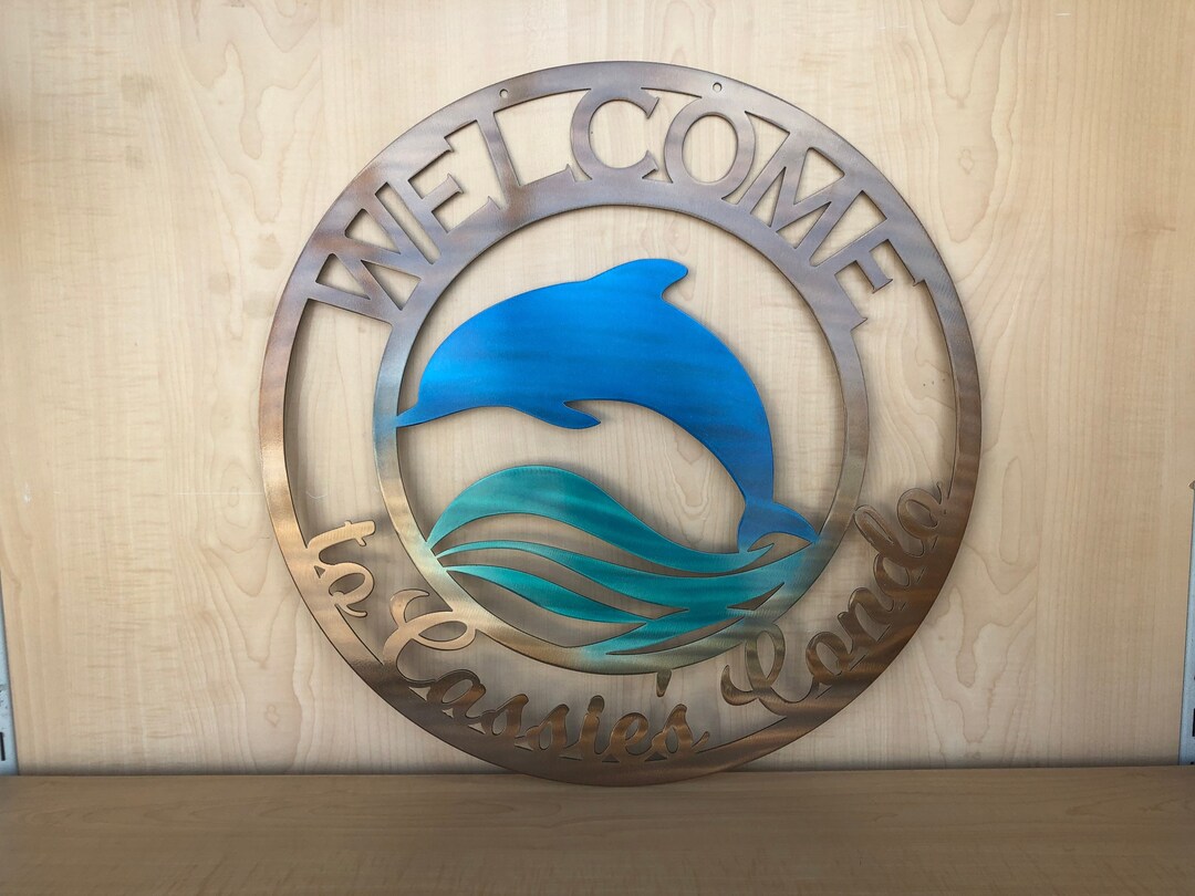 Personalized Dolphin Metal Sign - Customizable Weatherproof Door Hanger ...