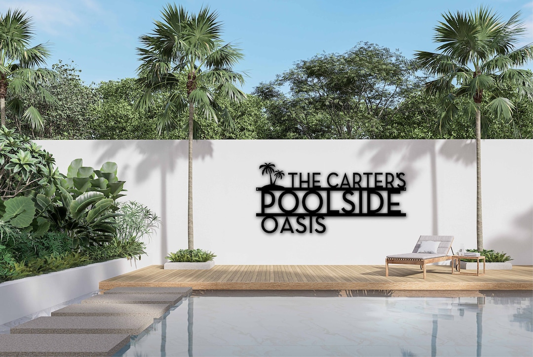 Personalized Palm Tree Oasis Metal Sign: Tropical Pool Decor - Etsy