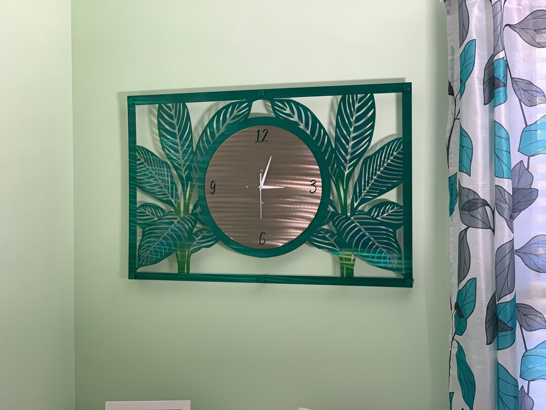 Modern Leaf Wall Clock Home Decor Tropical Coastal Jungle - Etsy