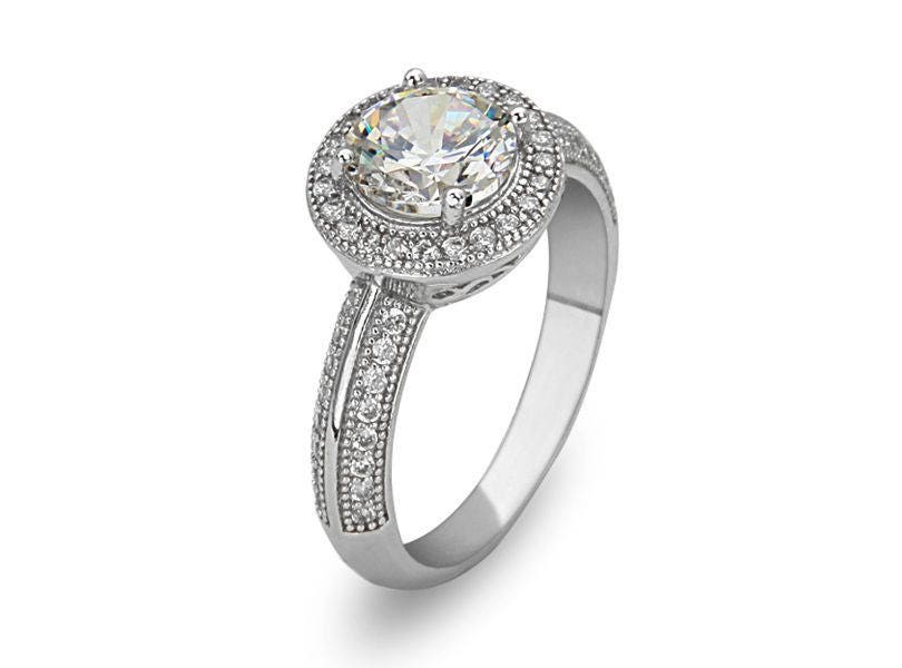 Rhodium Plated Sterling Silver Round Ring W/cz - Etsy