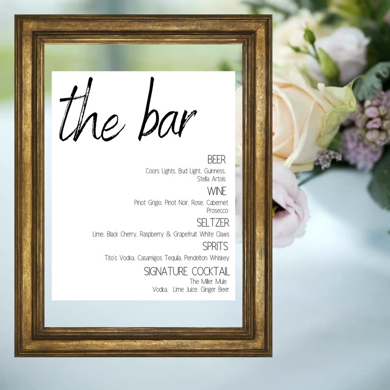 Wedding Bar Menu Modern Drink Menu Printable Bar Menu - Etsy
