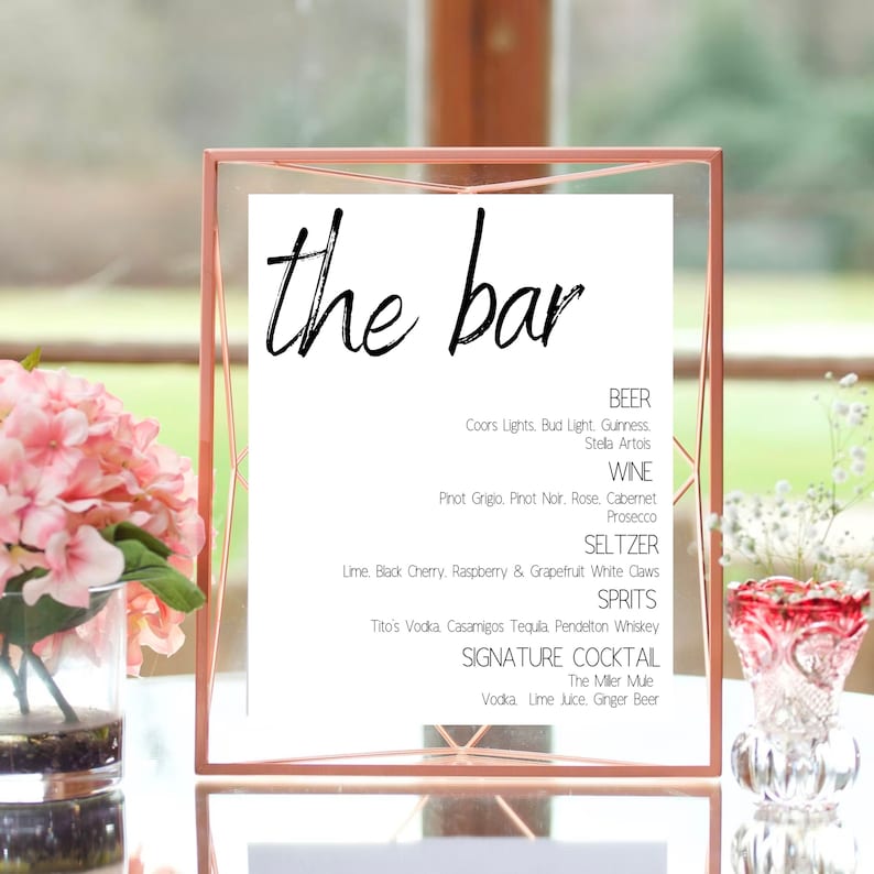 Wedding Bar Menu Modern Drink Menu Printable Bar Menu - Etsy
