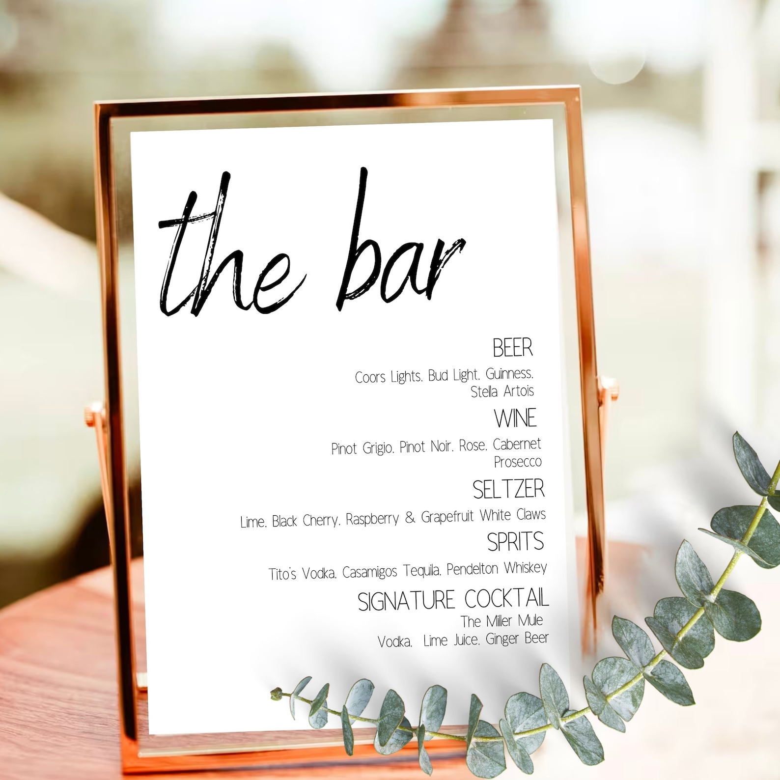 Wedding Bar Menu Modern Drink Menu Printable Bar Menu - Etsy