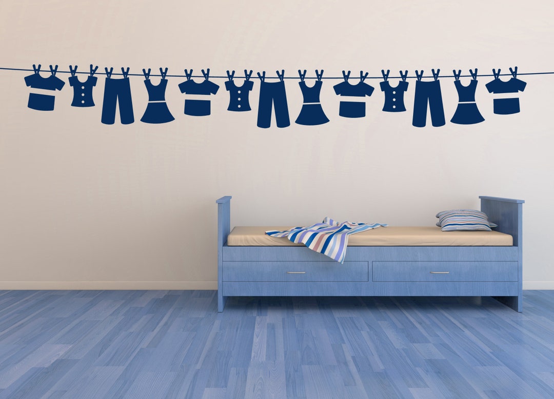 Laundry Room Wall Decal, Clothesline Decor, Hanging Clothes Vinyl ...