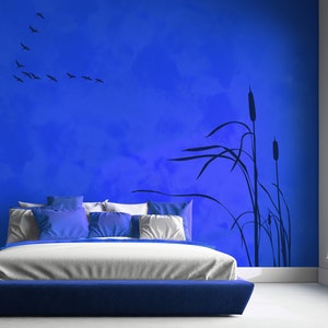 Cattails Decal, Cattails Wall Art, Birds Flying Wall Art, Birds in a V ...