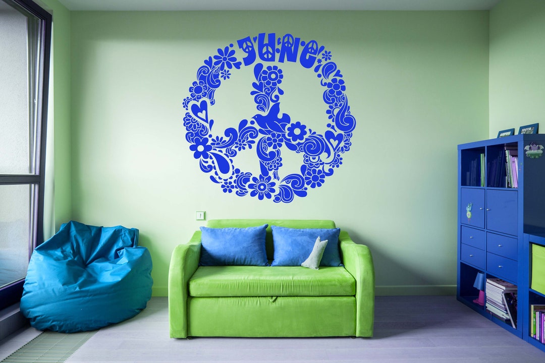 Peace Sign Wall Art, Custom Name Sign, Flower Power Decor, Heart ...