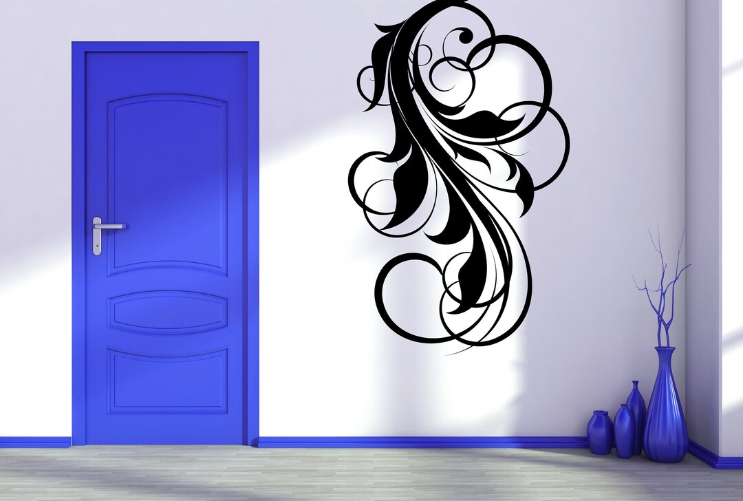 Vintage Style Wall Art, Corner Decal, Swirls Wall Decor, Vertical Decal ...