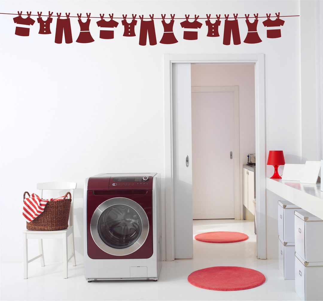Laundry Room Wall Decal, Clothesline Decor, Hanging Clothes Vinyl ...