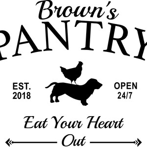 Personalized Pantry Door Sign, Custom Hen Wall Decal, Dachshund Art ...