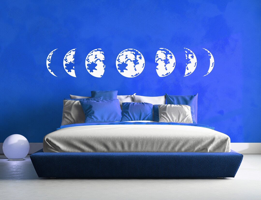 Phases of the Moon Art, Full Moon Decal, Moon Silhouette Decor, Moon ...