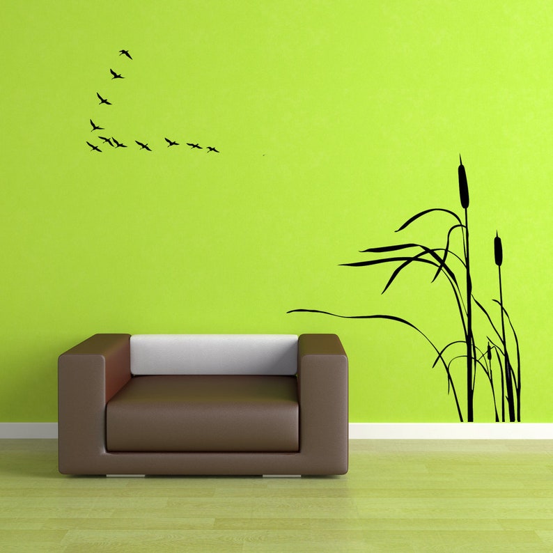 Cattails Decal, Cattails Wall Art, Birds Flying Wall Art, Birds in a V ...