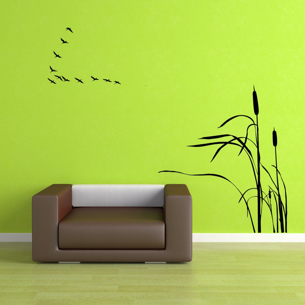 Cattail Decor Cattails Decal Birds Flying Wall Art | Etsy