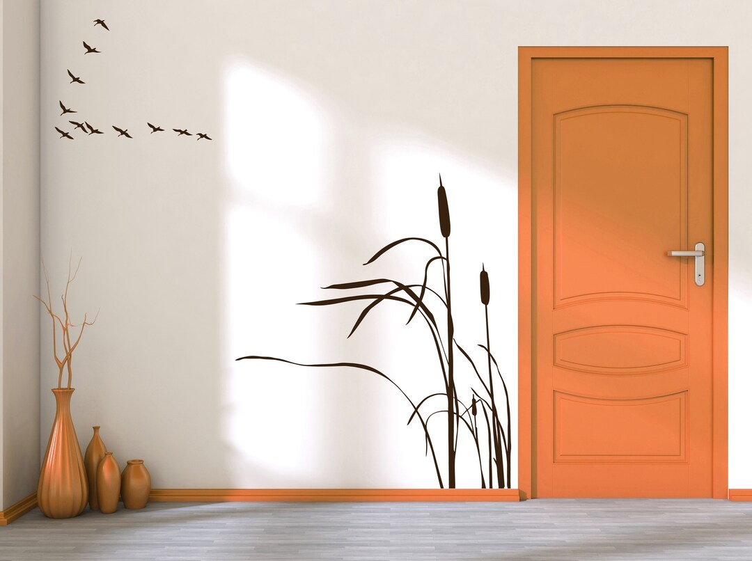 Cattails Decal, Cattails Wall Art, Birds Flying Wall Art, Birds in a V ...