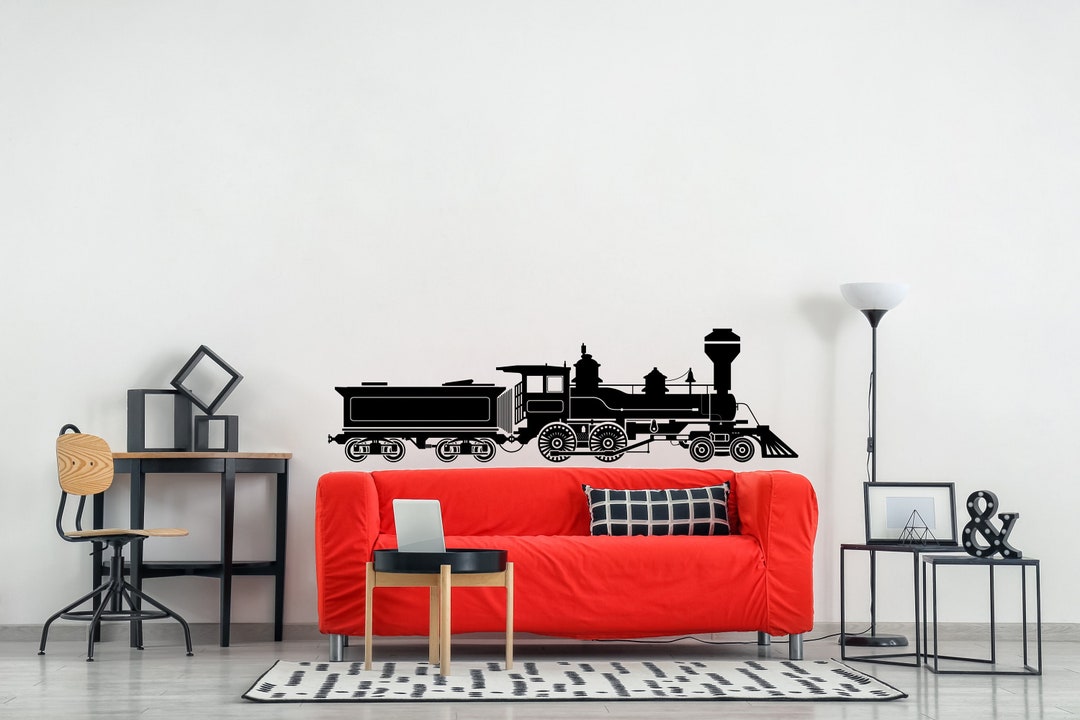 Train Wall Decal, Vintage Locomotive Vinyl Sticker, Railroad Nursery ...