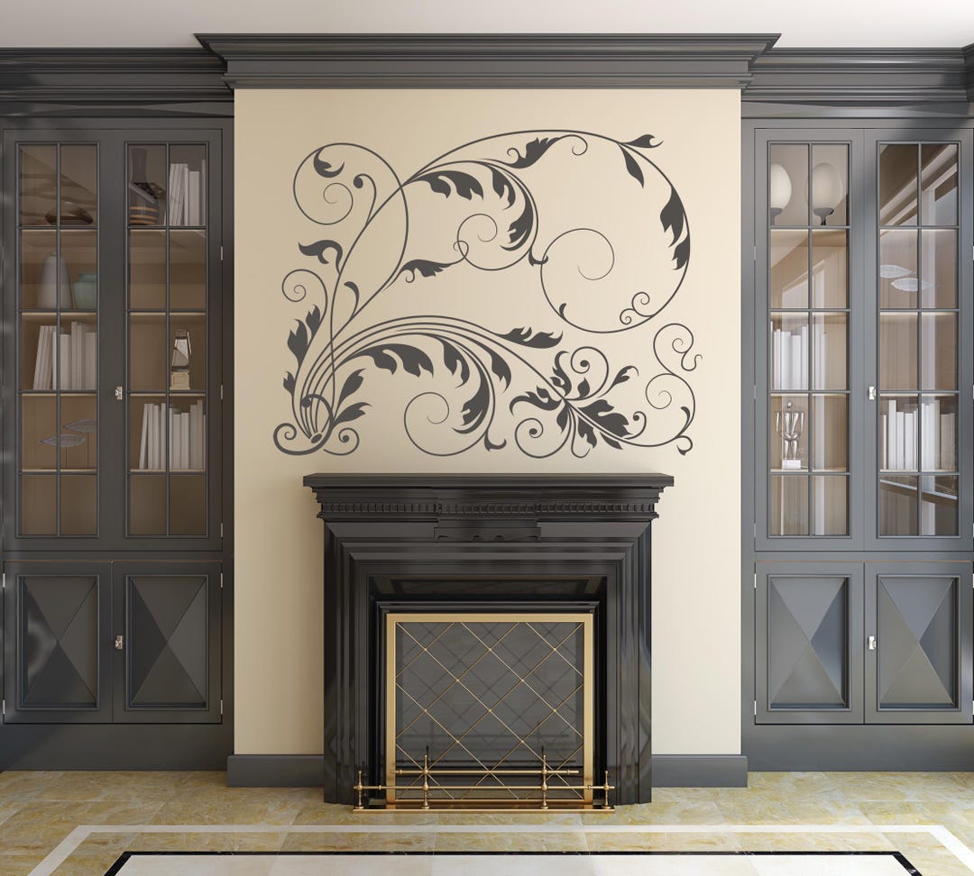 Damask Scroll Wall Decal, Bucolic Room Accent, Vintage Victorian ...