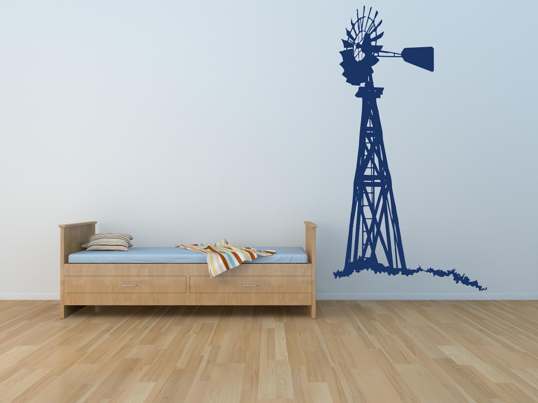 Windmill Wall Decal, Wind Mill Decor, Farmhouse Wall Art, Windmill Farm ...