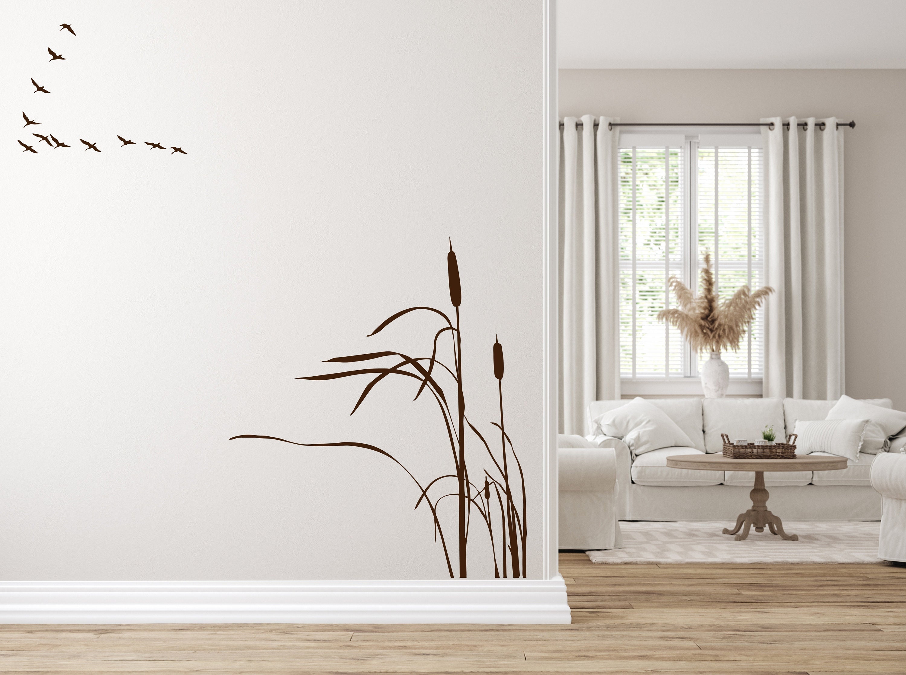 Cattails Decal, Cattails Wall Art, Birds Flying Wall Art, Birds in a V ...