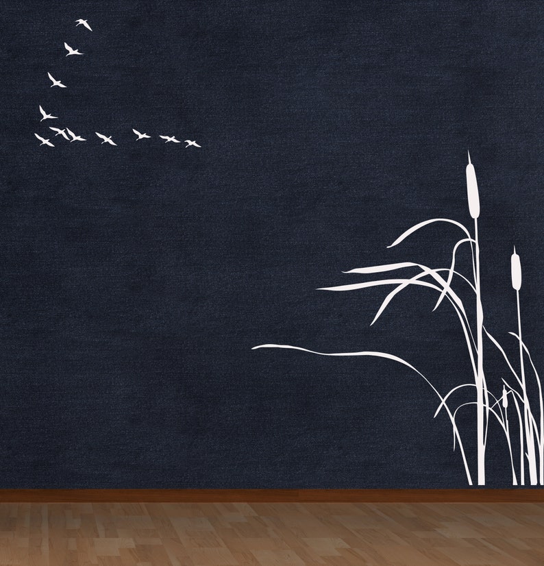 Cattails Decal, Cattails Wall Art, Birds Flying Wall Art, Birds in a V ...