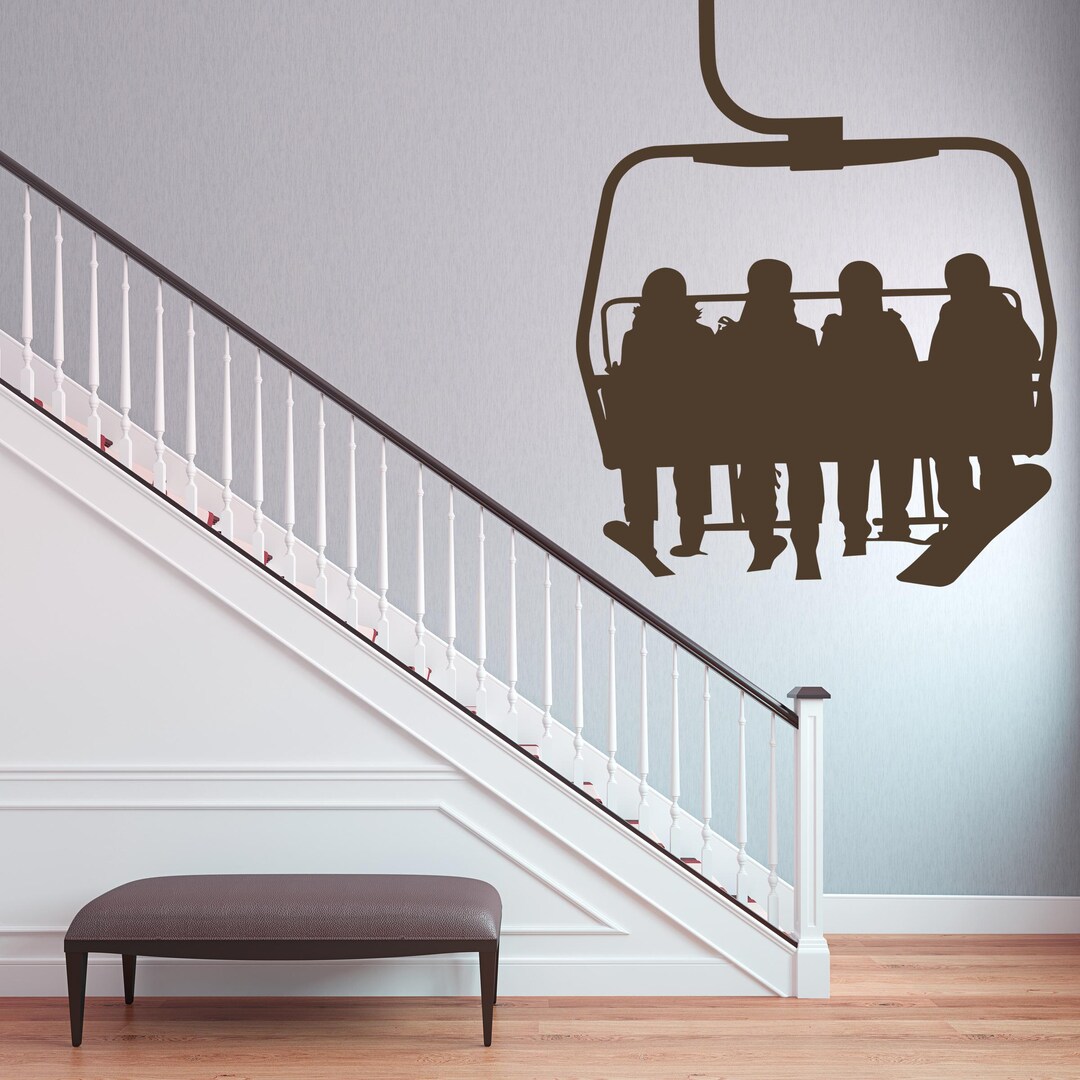 Ski Lift Wall Art, Snowboard Wall Decal, Chairlift Silhouette Decor ...
