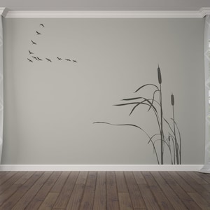 Cattails Decal, Cattails Wall Art, Birds Flying Wall Art, Birds in a V ...