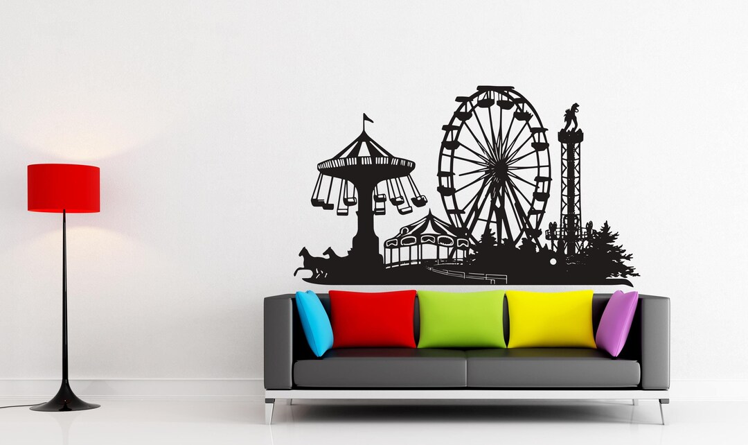 Amusement Park Sticker, Skyline Decals, Carnival Wall Art, Circus Tent ...