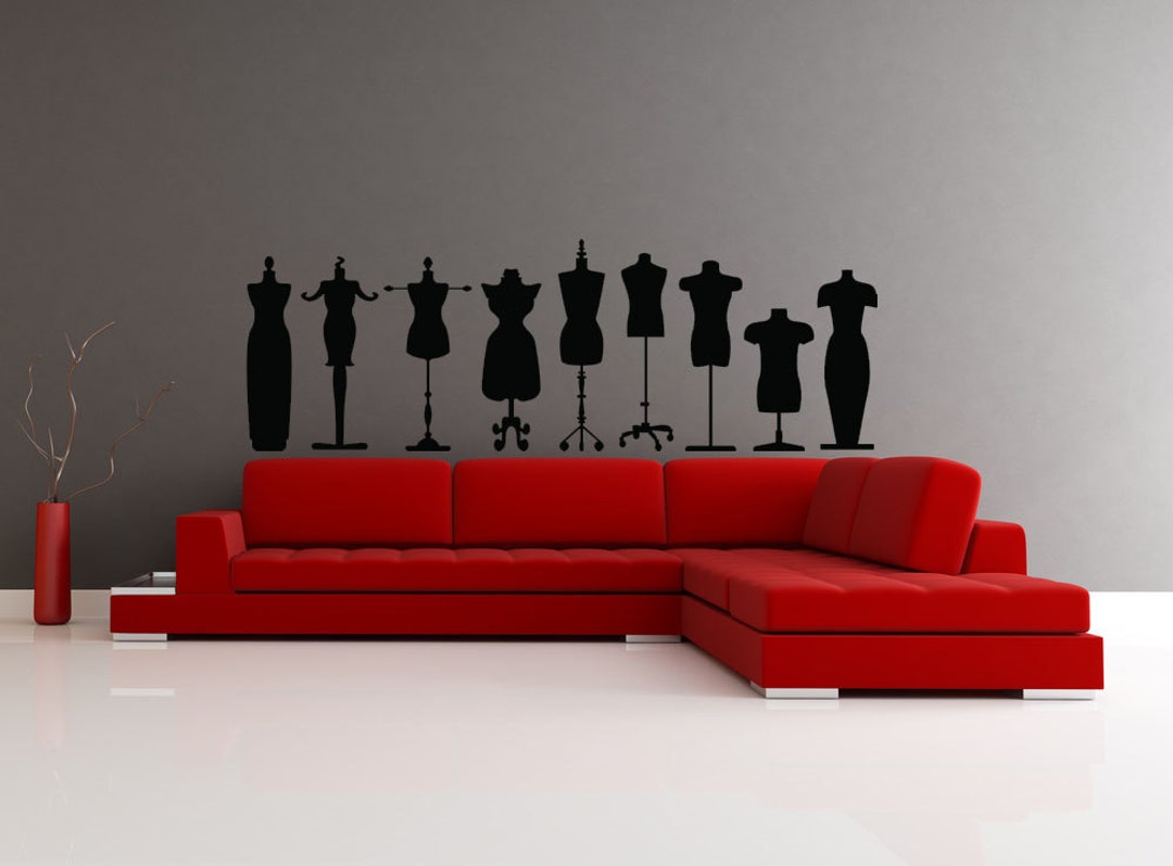 Dress Form Wall Decal, Vintage Mannequin Silhouettes, Seamstress Decor ...