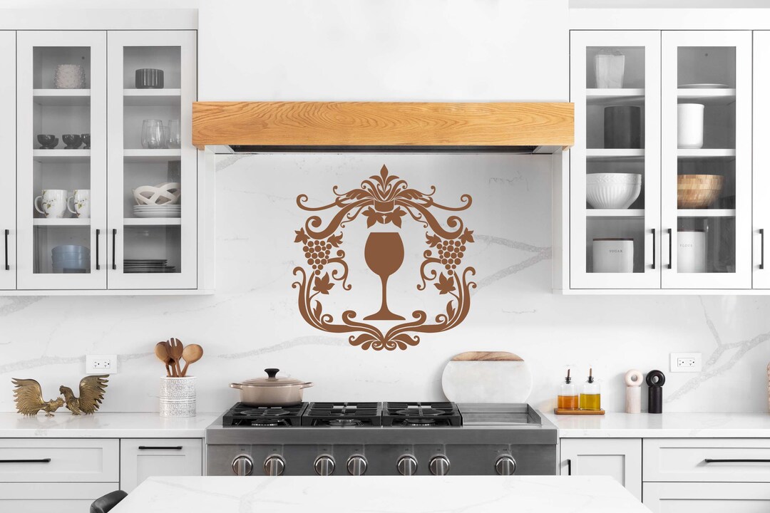 Wine Kitchen Wall Decal, Grape Vine Bar Decor, Wine Glass Sticker, Wine ...