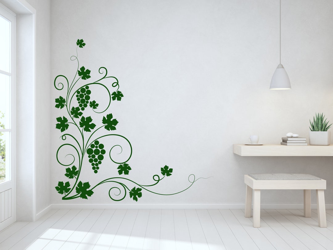 Grape Vine Wall Art, Grape Vine Branch, Winery Decor, Corner Wall Decal ...