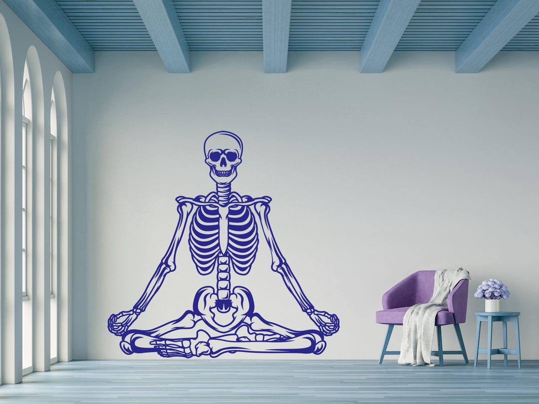 Skeleton Wall Decal, Gothic Yoga Art, Meditating Skull Sticker, Lotus ...