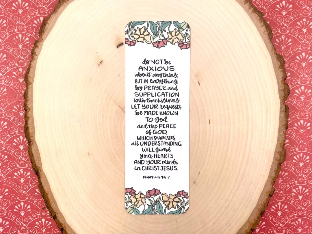 Philippians 4:6-7, Christian Bookmark, Hand Lettered Bible Verse ...