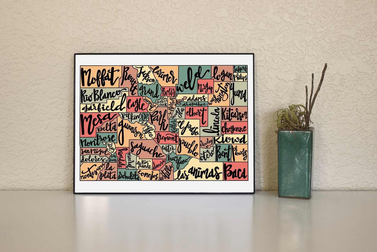 Hand-lettered Colorado Counties Print, Color Version, Multiple Sizes ...