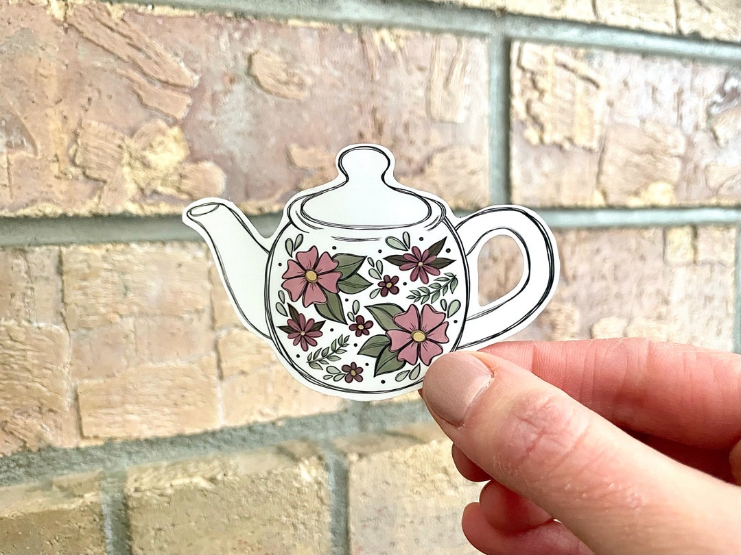 Floral Teapot, WATERPROOF Sticker, Floral-inspired Sticker, Water ...