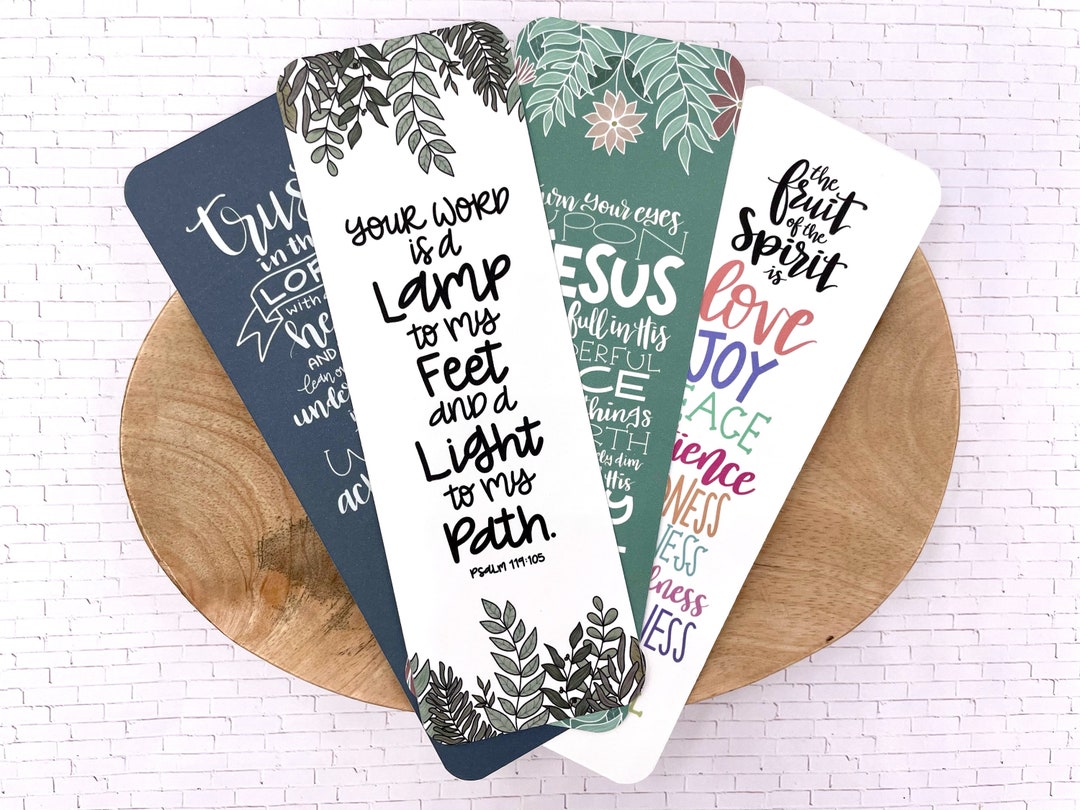 Set of 4 Christian Bookmarks, Hand Lettered Bible Verse Cardstock ...