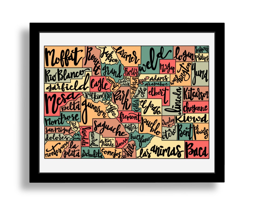 Hand-lettered Colorado Counties Print, Color Version, Multiple Sizes ...