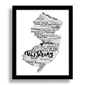 New Jersey State Print, Hand Lettered New Jersey State Print, Multiple ...
