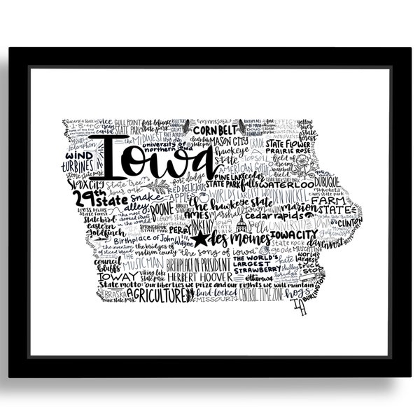 Map of Iowa - Etsy
