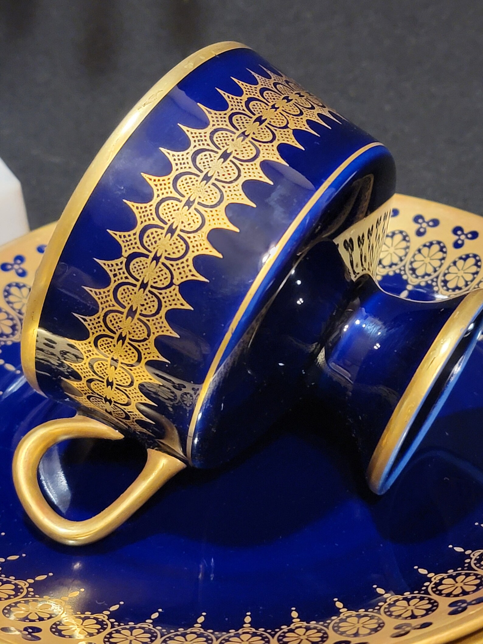 Vintage Lichte Cobalt Blue & Gold Porcelain Tea Service for 2 6 Piece Set Made in GDR East ...