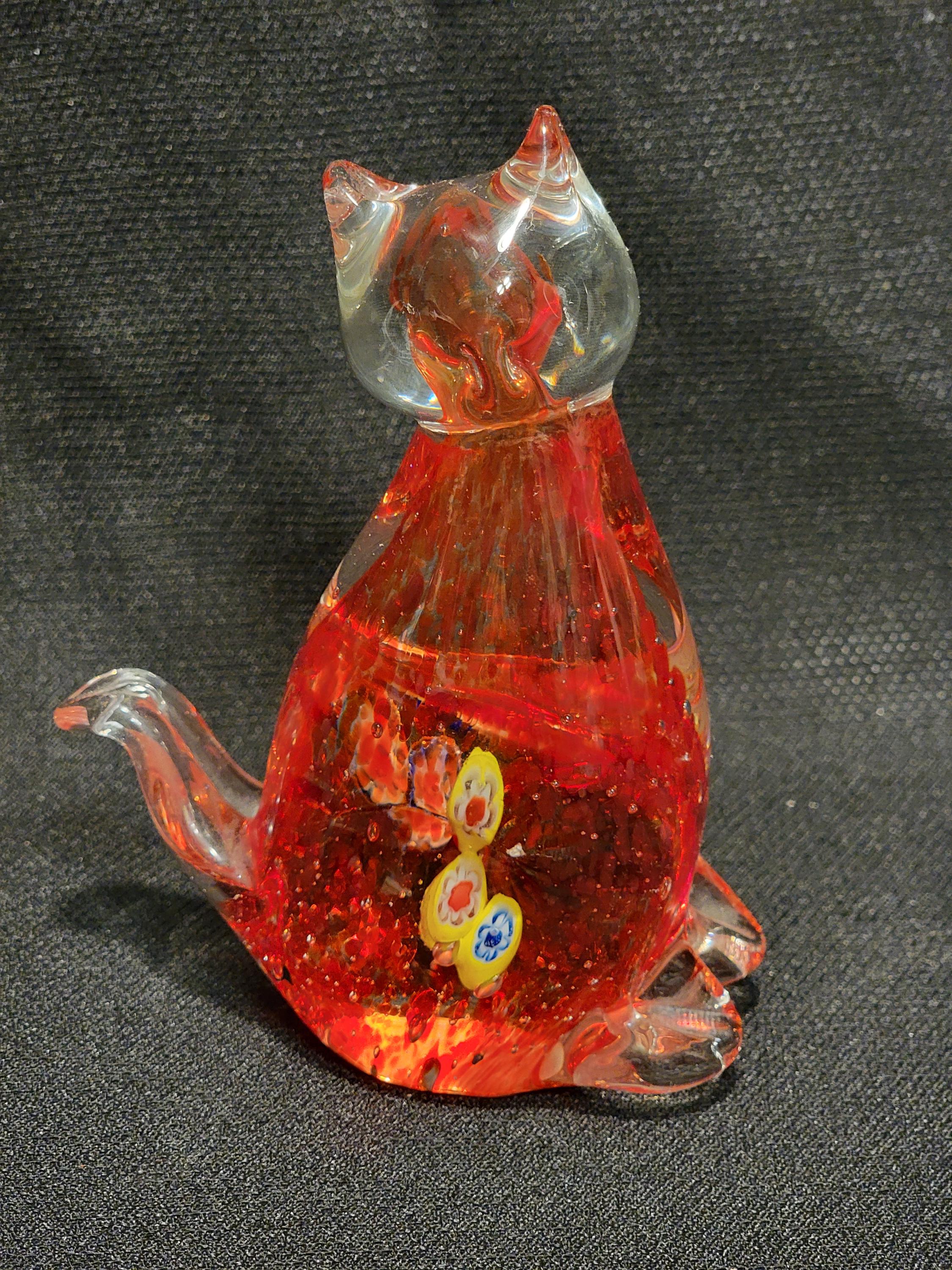Murano Style Glass Cat Figurine - Glass Cat Paperweight - Cat Glass ...