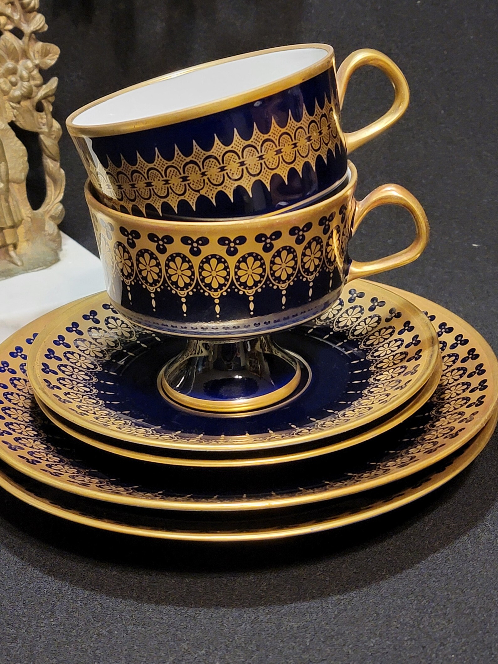 Vintage Lichte Cobalt Blue & Gold Porcelain Tea Service for 2 6 Piece Set Made in GDR East ...