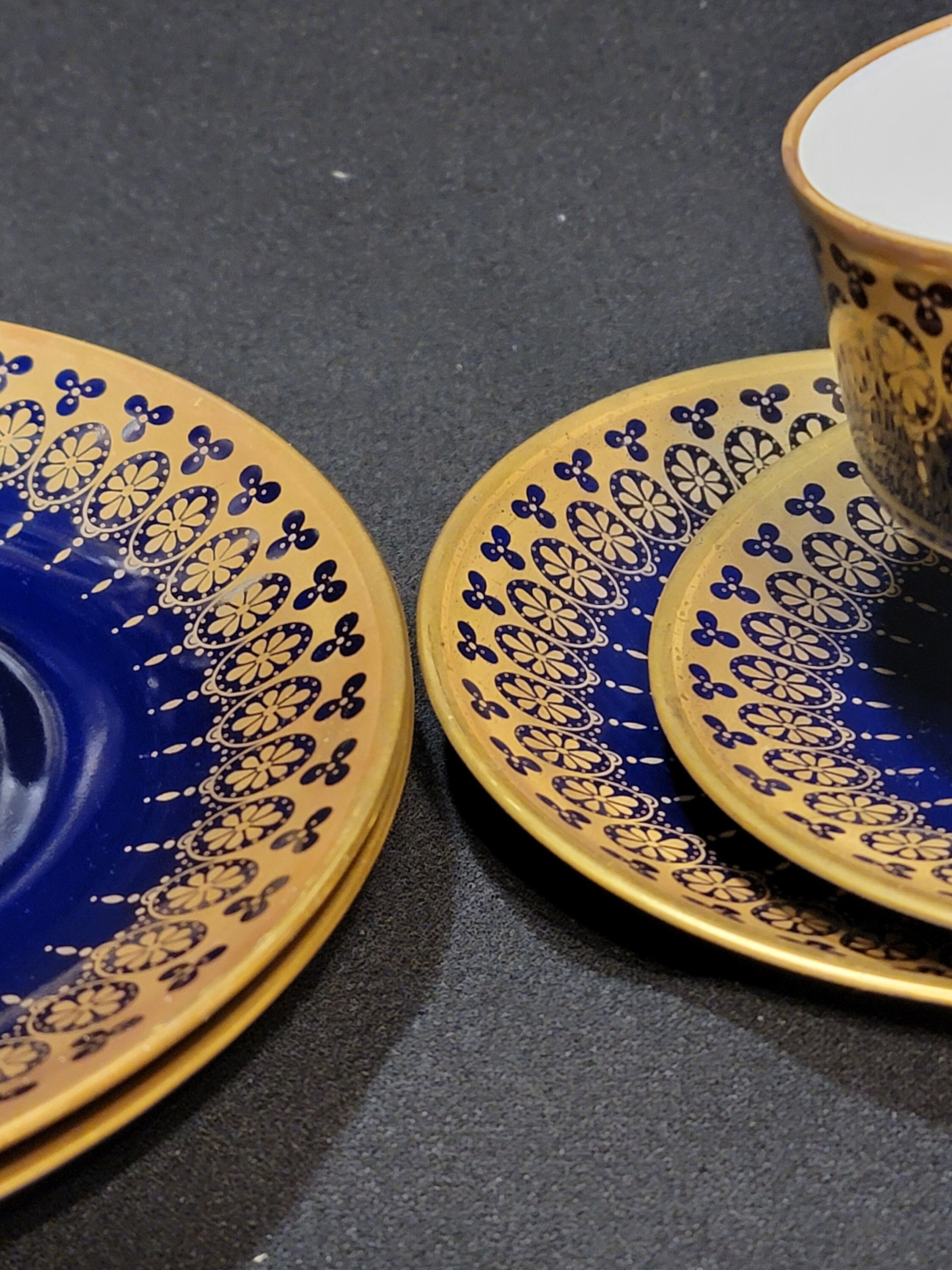 Vintage Lichte Cobalt Blue & Gold Porcelain Tea Service for 2 6 Piece Set Made in GDR East ...