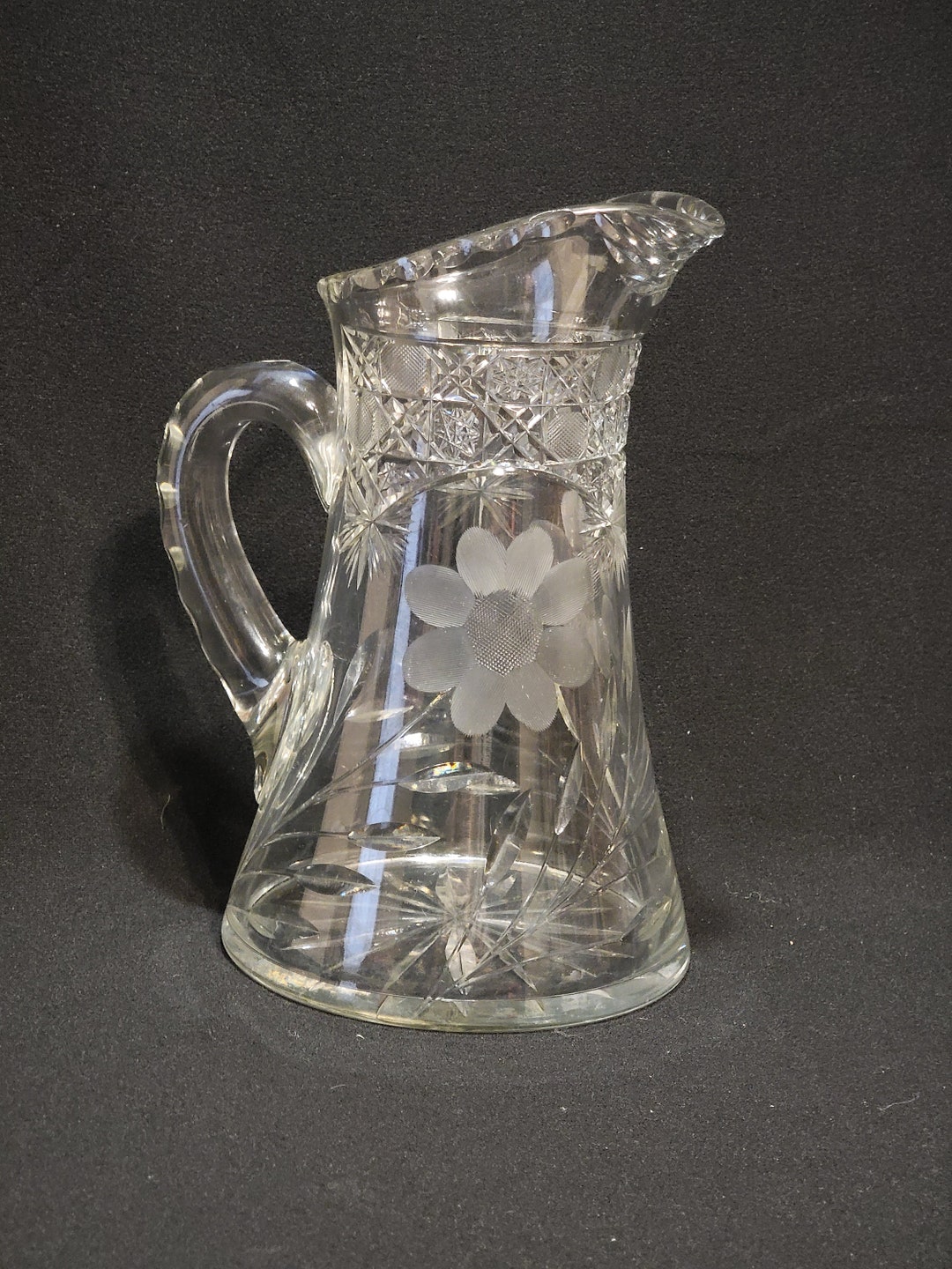 Vintage Cut Crystal Pitcher 10, Floral Cut Crystal Pitcher, Vintage ...