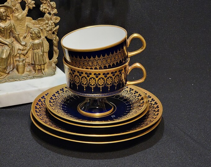 Vintage Lichte Cobalt Blue & Gold Porcelain Tea Service for 2 6 Piece Set Made in GDR East ...