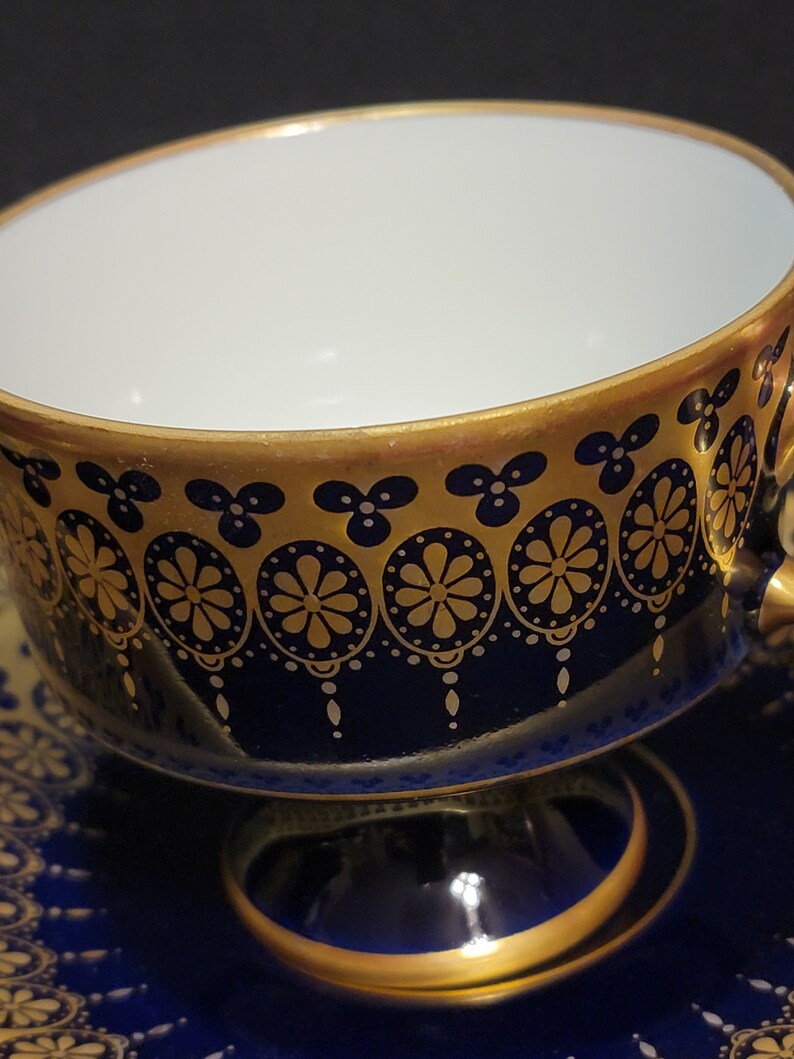 Vintage Lichte Cobalt Blue & Gold Porcelain Tea Service for 2 6 Piece Set Made in GDR East ...