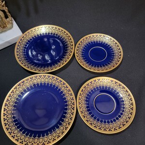Vintage Lichte Cobalt Blue & Gold Porcelain Tea Service for 2 6 Piece Set Made in GDR East ...