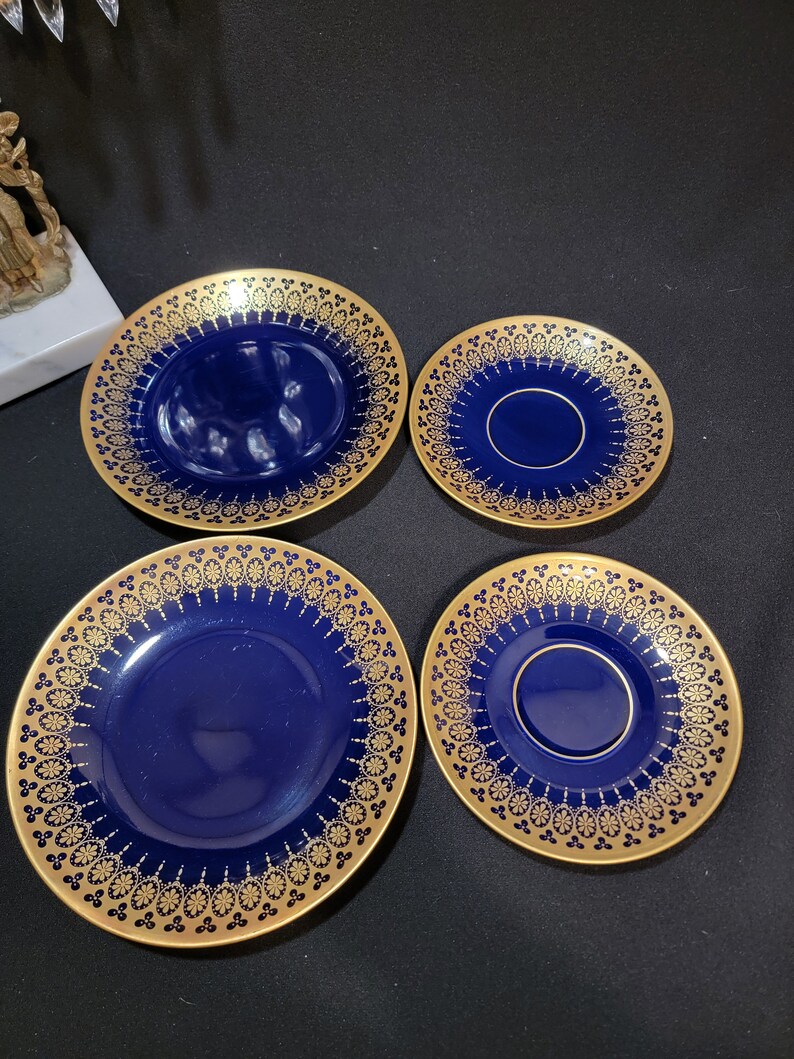 Vintage Lichte Cobalt Blue & Gold Porcelain Tea Service for 2 6 Piece Set Made in GDR East ...