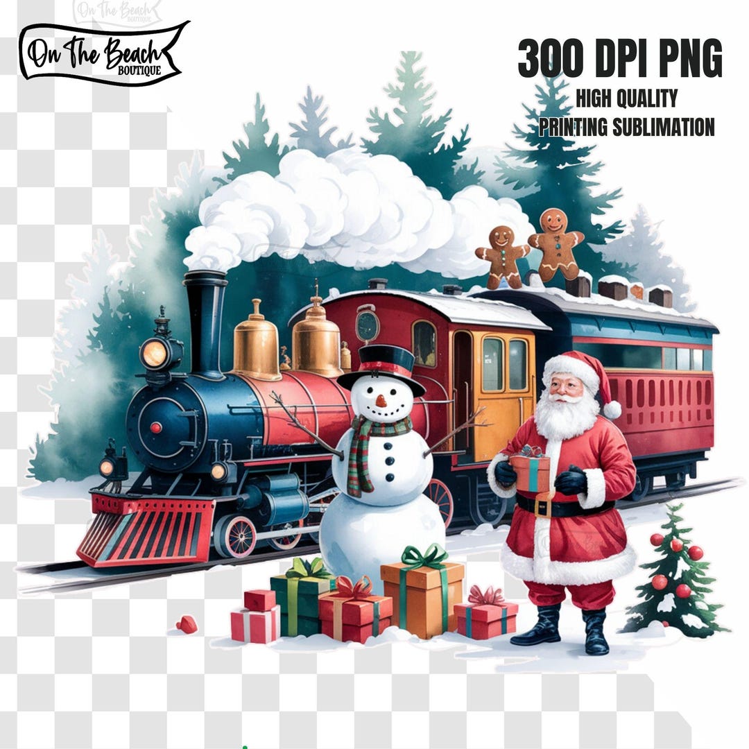 Vintage Train Santa PNG Christmas Train Sublimation Print Red Christmas ...