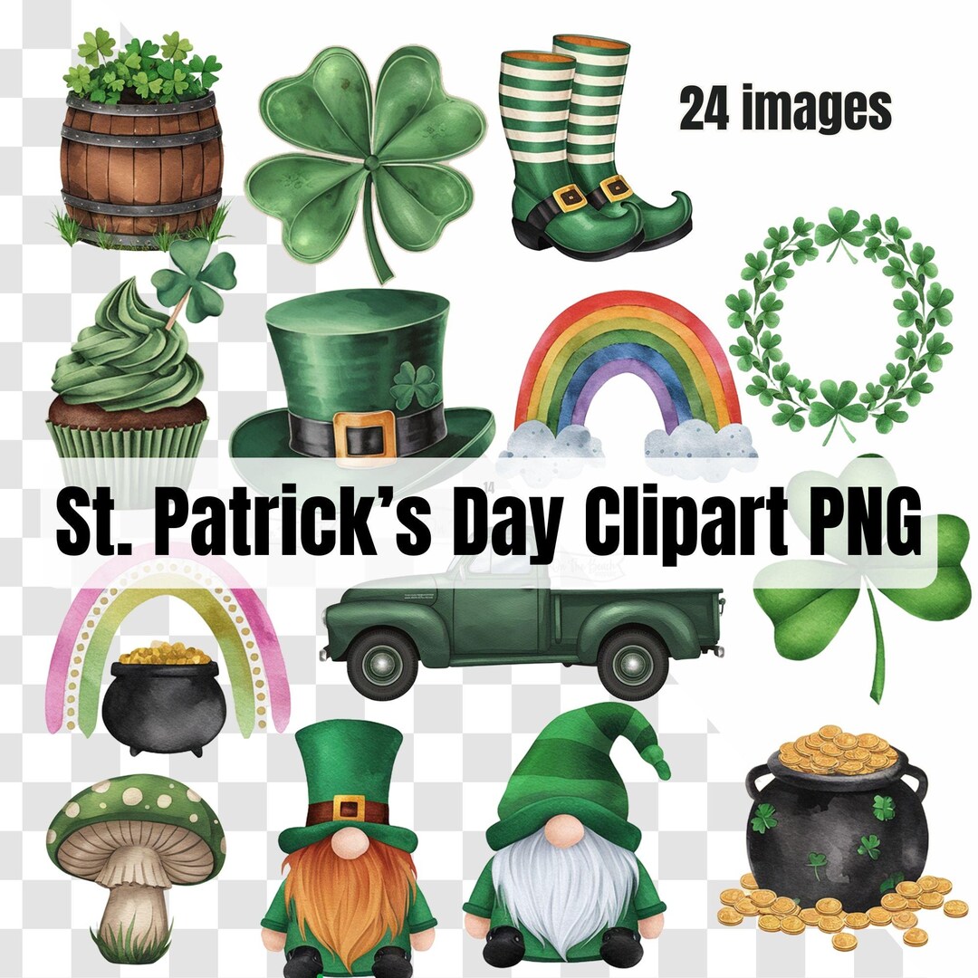 Watercolor St. Patrick's Day Clipart 24 PNG Designs Cute Shamrock ...