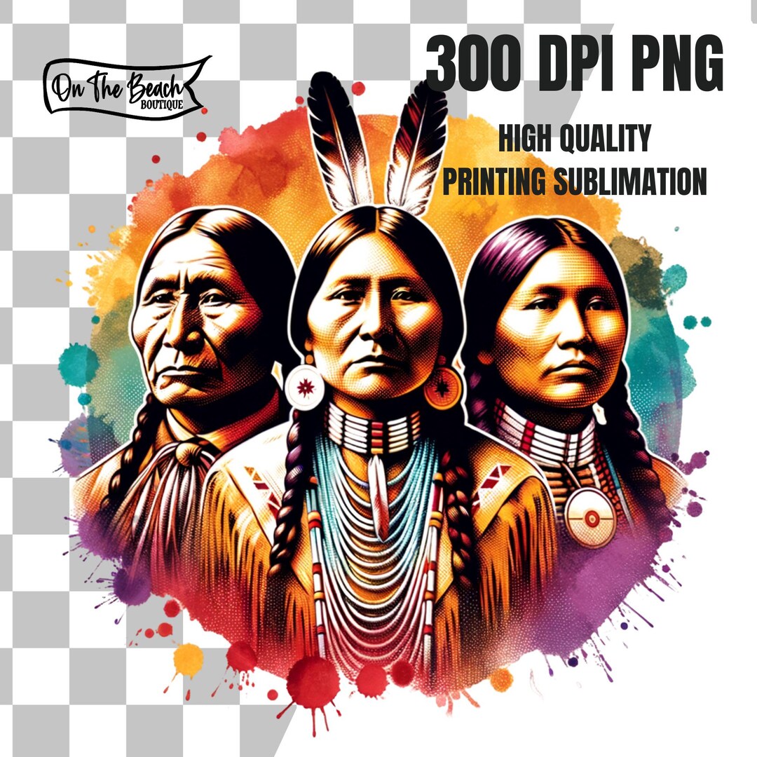 Three Native Americans Watercolor Clipart PNG, Beautiful Woman ...
