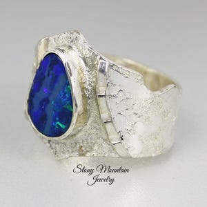 Australian Boulder Opal Ring, Handmade Genuine Australian Opal Ring, Unique Sterling Silver ...